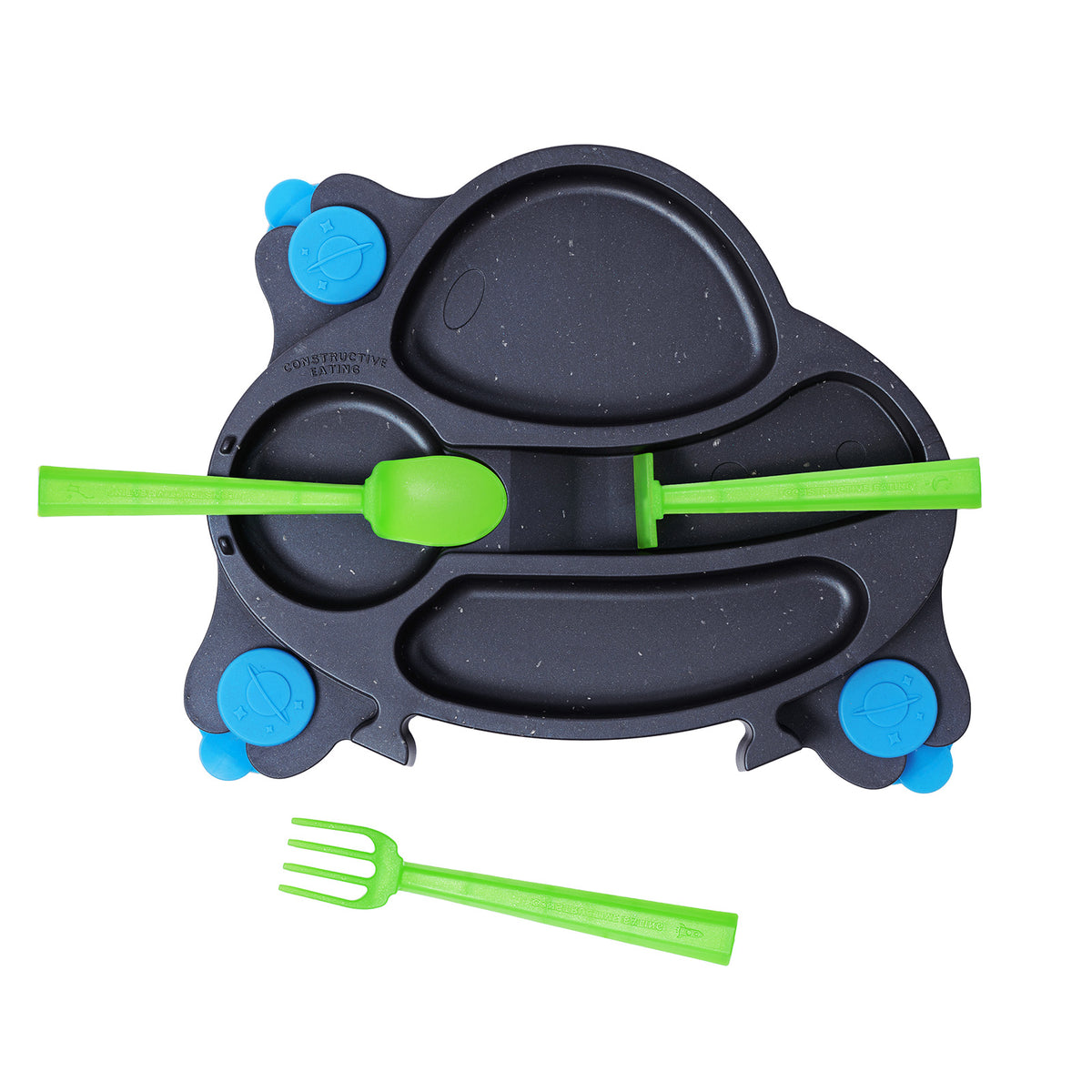 Constructive Eating UFO Theme Divided Suction Plate & Utensils for Kids ...